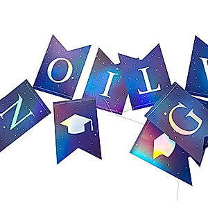 Iridescent Royal Blue Happy Graduation Banner Congrat Grad Garland Fishtail Flag Banner for Graduation Party Decoration Prom Party Supplies