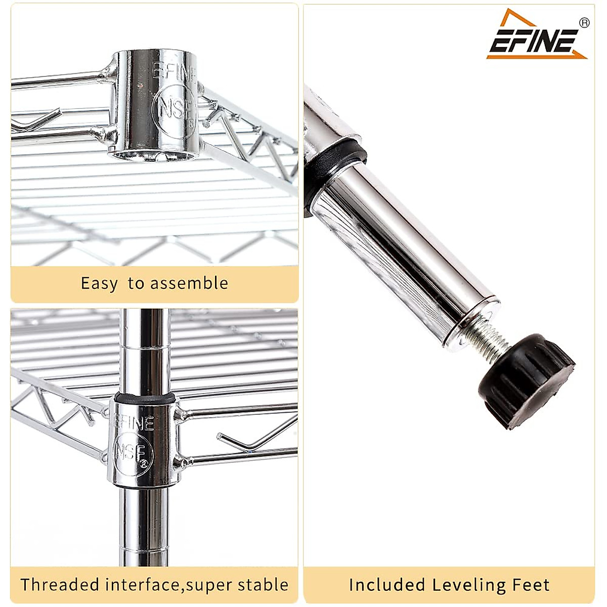 EFINE Chrome 5-Shelf Shelving Unit with Shelf Liners Set of 5, Adjustable, Steel Wire Shelves, 150lbs Loading Capacity Per Shelf, Shelving Units and Storage for Kitchen and Garage (30W x 14D x 60H)