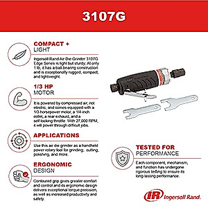 Ingersoll Rand 3107G Air Die Grinder Edge Series – 1/4", Heavy Duty, Straight, Ergonomic Grip, Ball Bearing Construction, Lightweight Tool, Black