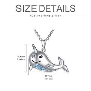 POPKIMI Narwhal Pendant Sterling Silver Necklaces Minimalist Jewelry, Tiny Silver Whale Necklace, Love Gift for Women