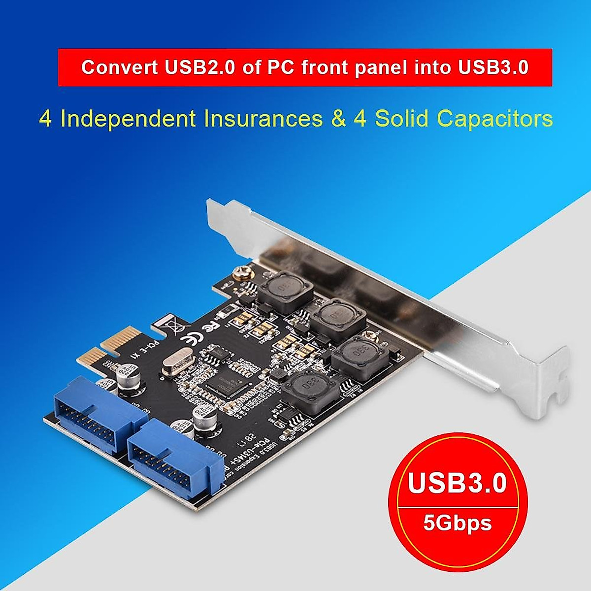 Tosuny PCIE to USB 3.0 2Port Express Card, Low Profile PCIExpress to Internal 2 Port 19Pin Header USB 3.0 Card Adapter