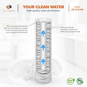 Aquaboon String Wound Water Filter Cartridge - Whole House 10 Micron Water Filter 10 x 2.5 Replacement for Well Filter Matches WHKF-WHSW, P5, 6-Pack