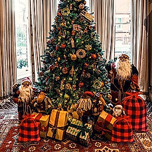 Halatool 8 Pack Red Buffalo Plaid Christmas Bags with Ribbon Durable Drawstring Bag Storage Sack for Xmas Tree Accessories Candy Presents Wrapping Supplies