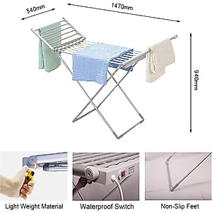 ZAVAYA Portable Electric Heated Clothes Dryer, 147 X 54 X 94cm Foldable Energy Saving Clothes Airer, Towel Warmer for Bathroom Laundry Room Apartment
