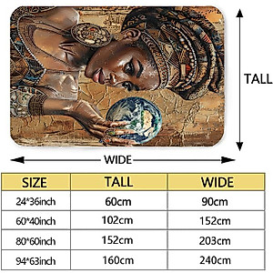LUCKYLEI Black African Woman Aboriginal Headdress Art Rug, Native American Indian Girl Wearing Ethnic Headdress, African Woman Folk Art Element Indigenous Lady Tribal Gesture, Light Brown 24x36inch