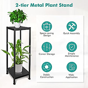 ADEBOLA Tall Plant Stand Indoor, Metal Plant Stand Holder for Indoor Plants, 32 Inch Two Tier Modern Corner Flower Pots Planter Stand for Living Room Balcony