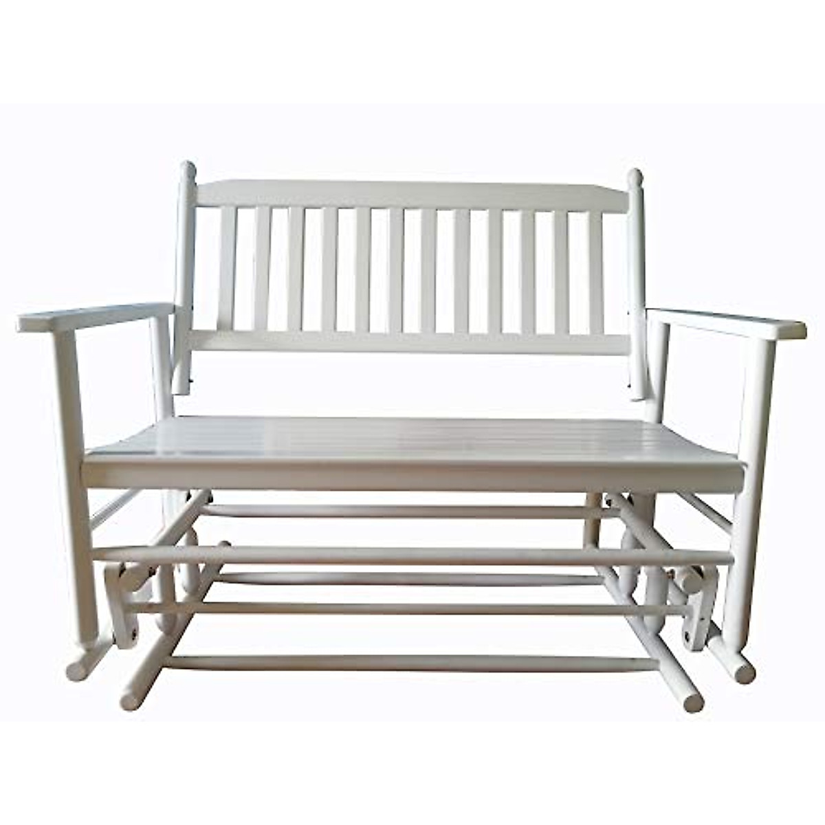 Rockingrocker - A058WT White Porch Wood Glider Bench Rocker Patio Wooden Loveseat — Assembled Dimensions:W49.21 x H40.16 x D26.97 inches