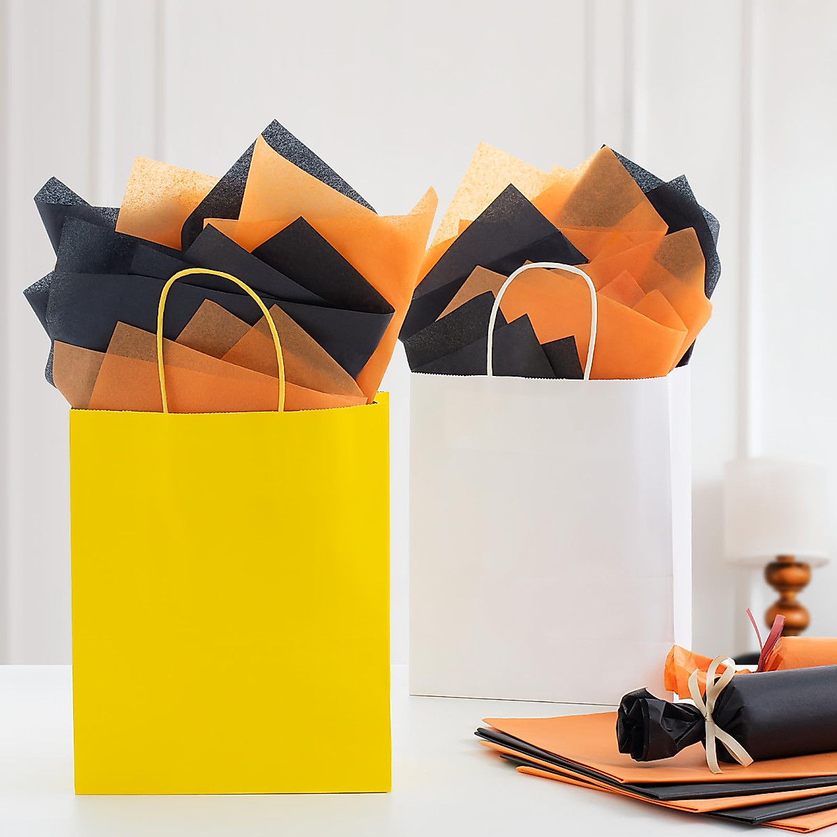 Simetufy Orange Tissue Paper for Gift Bags, 60 Sheets 20 x 26 Inches Black Tissue Paper Gift Wrapping, Tissue Paper Bulk for Fall, Halloween, Thanksgiving, Birthday, Holiday Decor and DIY Crafts