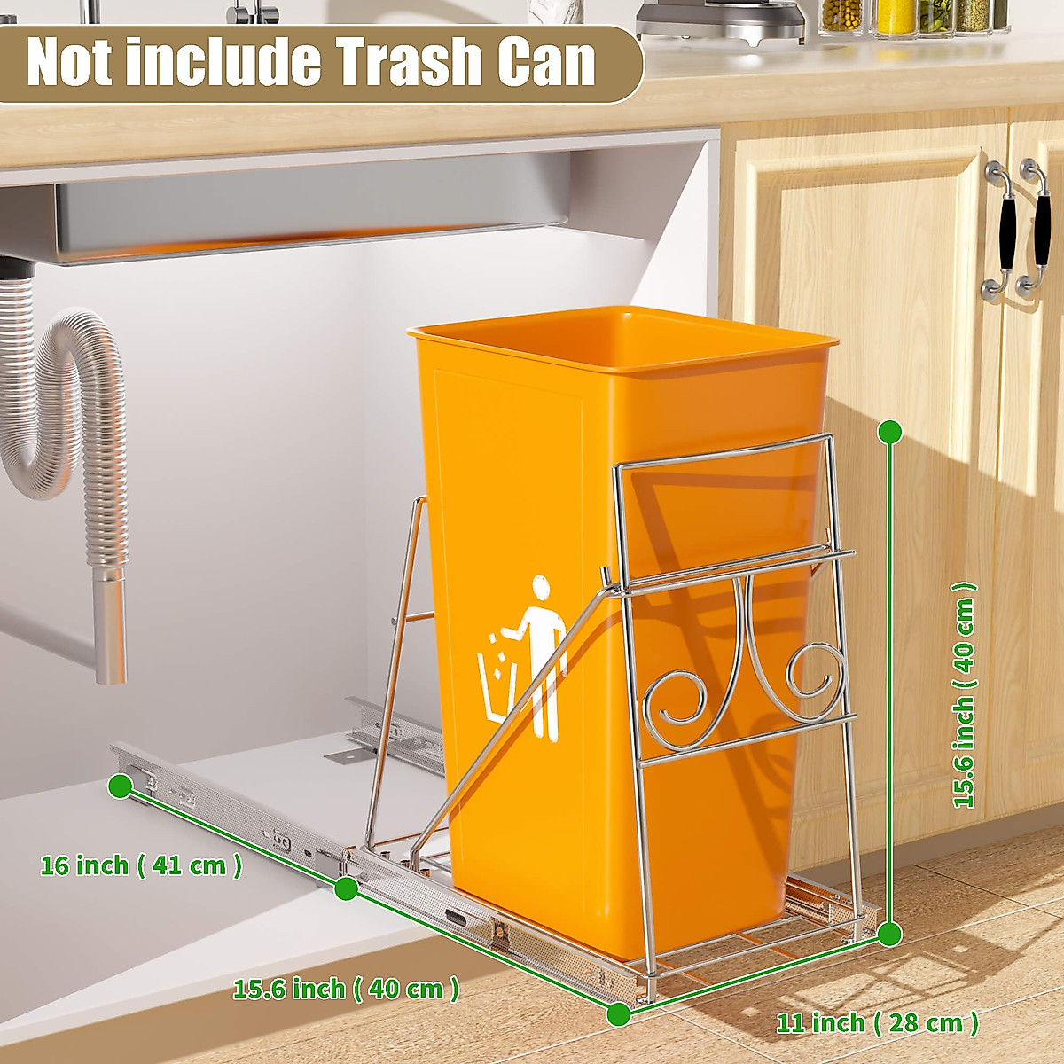 facertuey Pull Out Trash Can Under Cabinet,Cabinet Trash Can Roll-Out Sliding Rack,Adjustable Slide Out Shelf for Waste Can Under Kitchen Sink,Trash Can Not Included