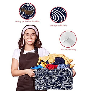 Sea Ocean Wave Texture Filling Storage Basket Waterproof Cube Storage Bin Organizer with Handles, Navy Blue White Stripes Collapsible Storage Cubes Bins for Clothes Books Toys 15"x11"x9.5"