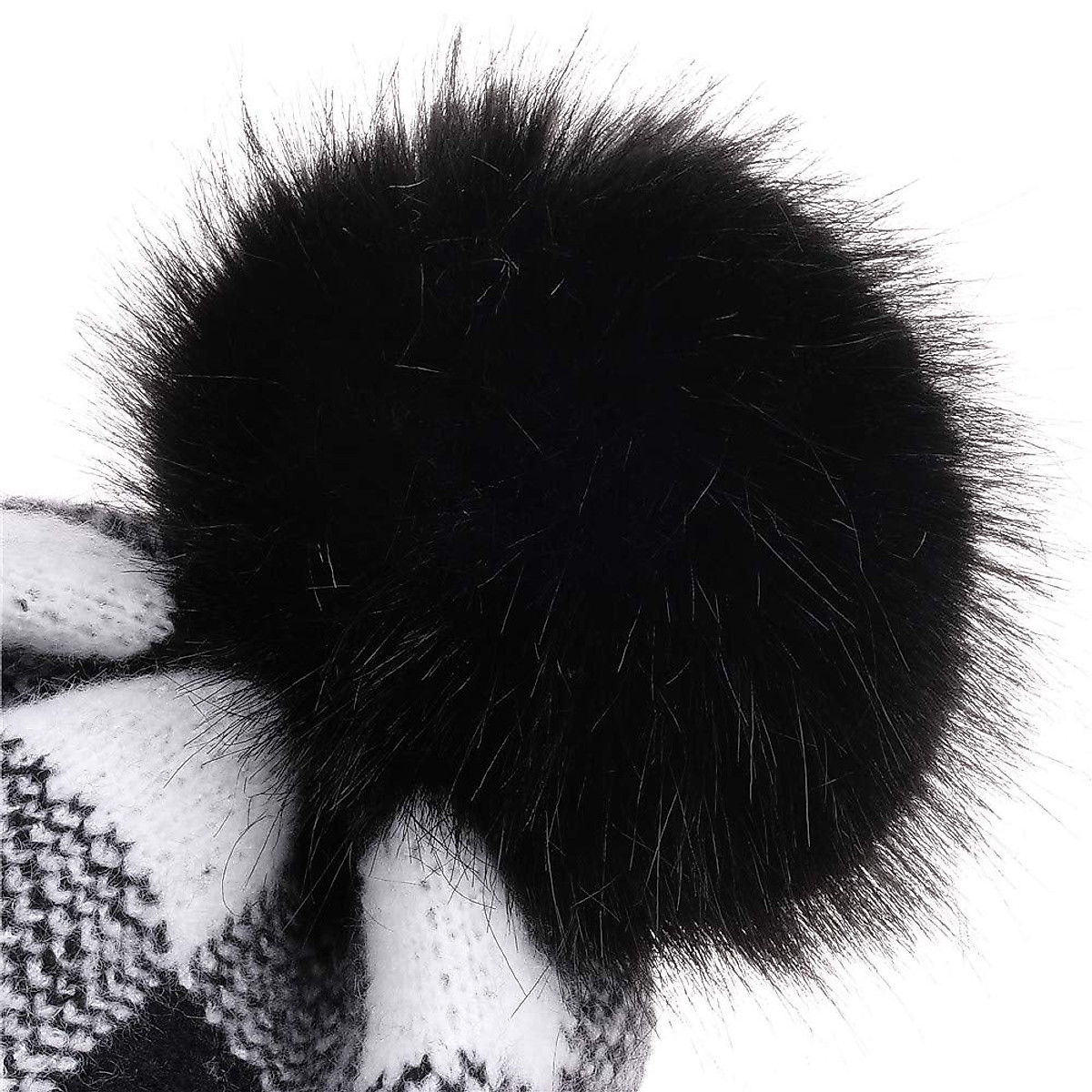 CRUOXIBB Women Knit Slouchy Beanie Hat with Faux Fur Pompom Buffalo Plaid Cuff Winter Soft Warm Ski Cap