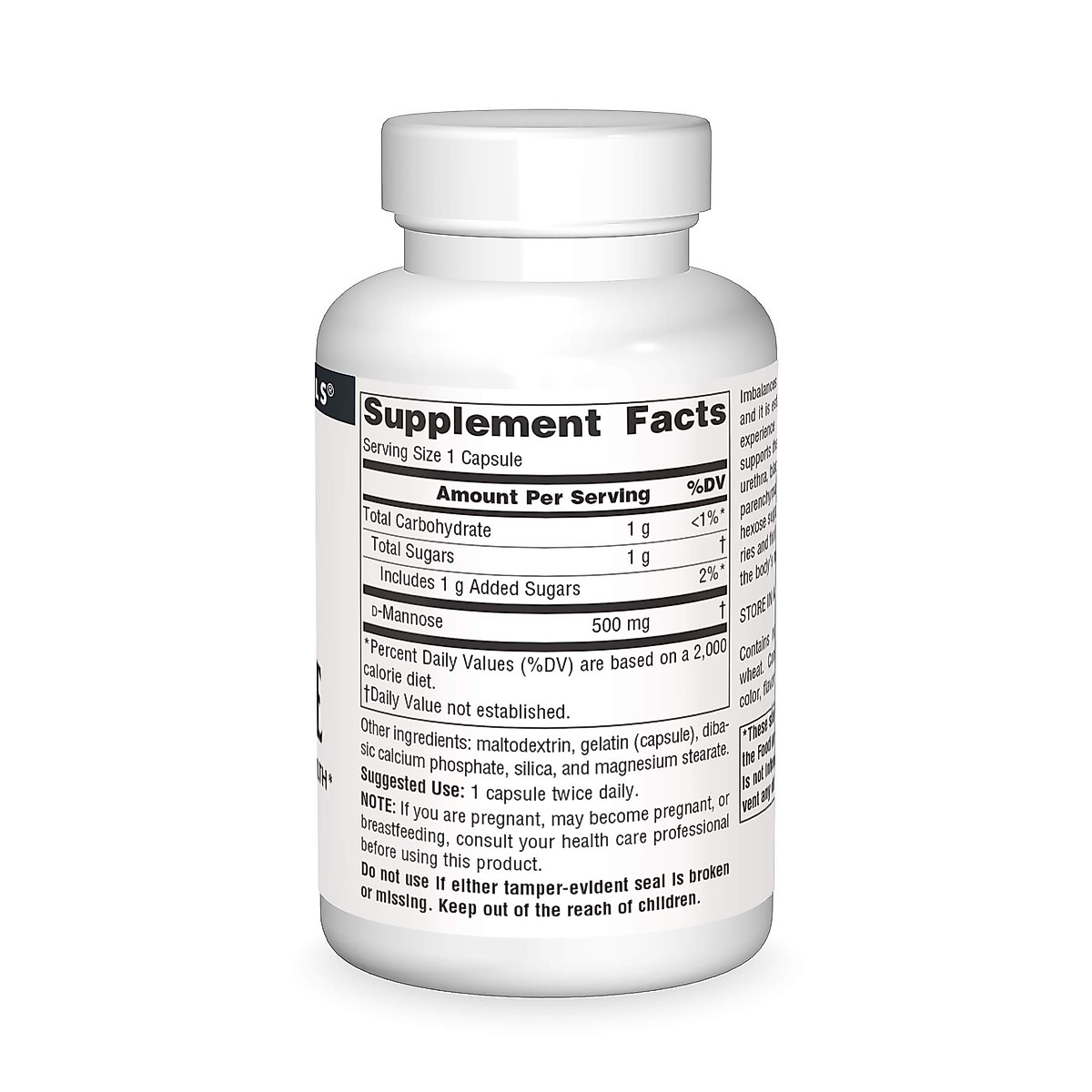 Source Naturals D-Mannose, Potent Urinary Tract & Bladder Health Support*, 500mg - 60 Capsules