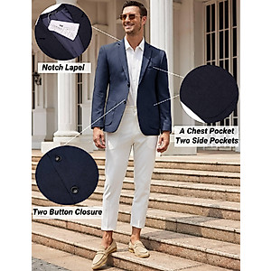COOFANDY Sacos para Hombre De Vestir Casual Notch Lapel CJacket Linen Slim Fit Sportcoat Navy Blue