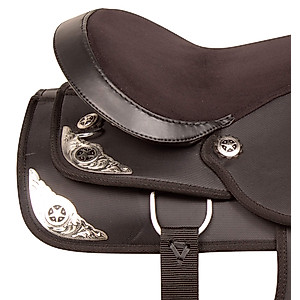 Acerugs 12” 13” 14” 15” 16” 17” 18” WESTERN PLEASURE TRAIL Silver TEXAS STAR LIGHT WEIGHT SYNTHETIC HORSE SADDLE TACK SET PAD (Black, 18" FQHB)