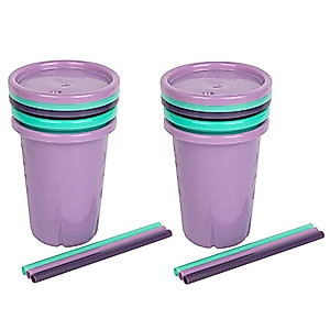 The First Years GreenGrown Reusable Spill-Proof Straw Cups – Toddler Straw Cup – 6 Pack – Purple/Teal