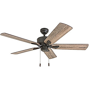 Prominence Home Sivan, 52 Inch Farmhouse LED Ceiling Fan with Light, Pull Chain, Three Mounting Options, 5 Dual Finish Blades, Reversible Motor - 50651-01 (Bronze)