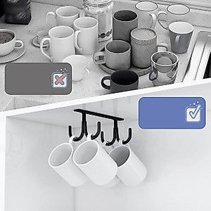 Dorhors Under Cabinet Coffee Mug Holder, Coffee Cup Holder for Kitchen,Set of 3 Mug Hooks with Rubber Protective Layer,Under Cabinet Mug Rack for Kitchen,Coffee Bar,Black