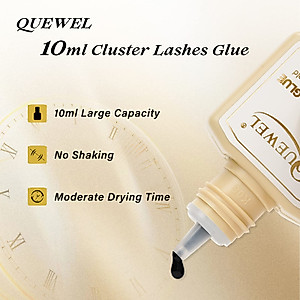 QUEWEL Lash Clusters Glue 10ml Cluster Lashes Glue Black DIY Lash Extensions Glue for Individual Lashes Long-Lasting Eyelash Glue No Irritation, Large Capacity No Shaking(Black-10ml)