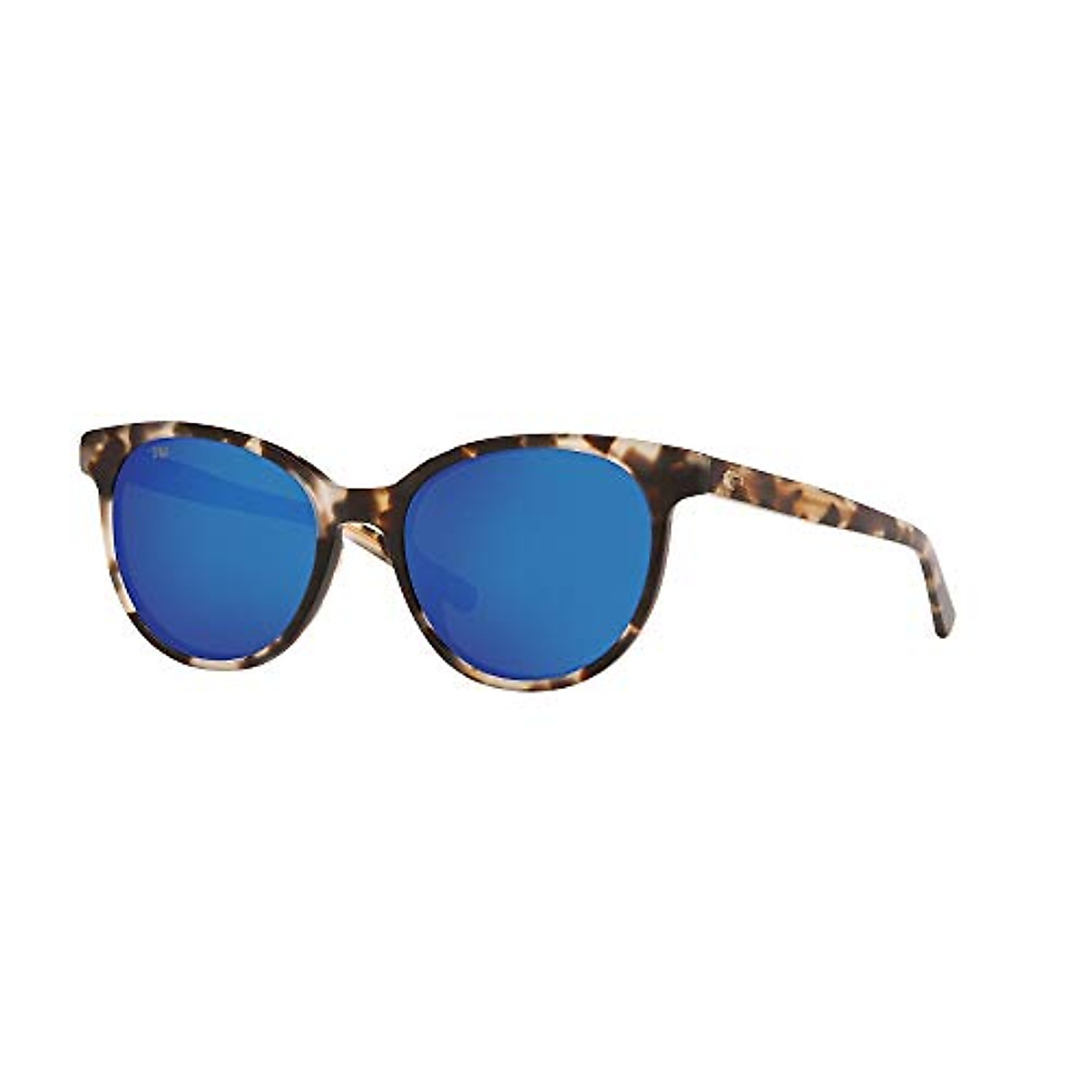 Costa Del Mar Womens Isla Round Sunglasses, Shiny Tiger Cowrie/Blue Mirrored Polarized 580G, 53 mm