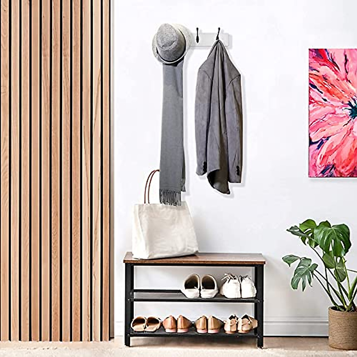 Coat Rack Wall Mount(2 Pack), Rustic Coat Hanger with 3 Hooks (15.6"L), Sturdy Hat Rack for Wall Hanging Coat Hat Key Mask Sunglasses Towel Cup, for Entryway Closet Bathroom Kitchen, White