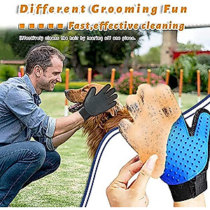 STARROAD-TIM Pet Grooming Glove Hair Remover Brush Gentle Deshedding Efficient Pet Mitt Pet Massage Gloves Left & Right Hand Draw Dog Cat Horse Long Short Fur (1Pair Left & Right Hand (Blue))