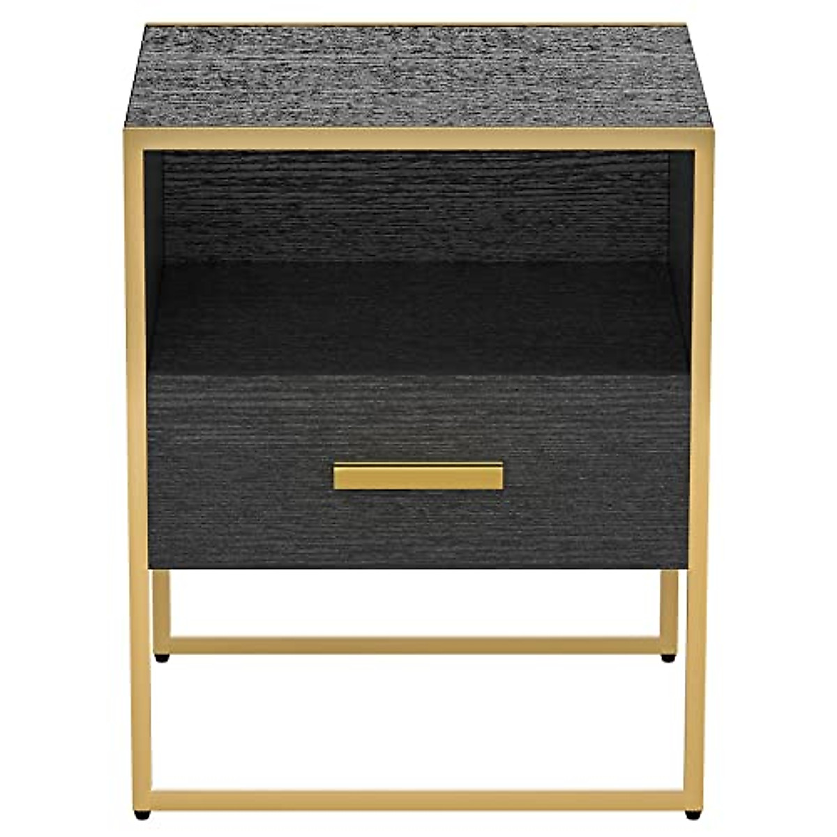 Black Nightstand Set of 2 with 1 Drawer and Open Storage, Black and Gold Modern Night Stands, Wooden Storage Bedside Tables with Metal Frame, Small End Side Table for Bedroom, Living Room