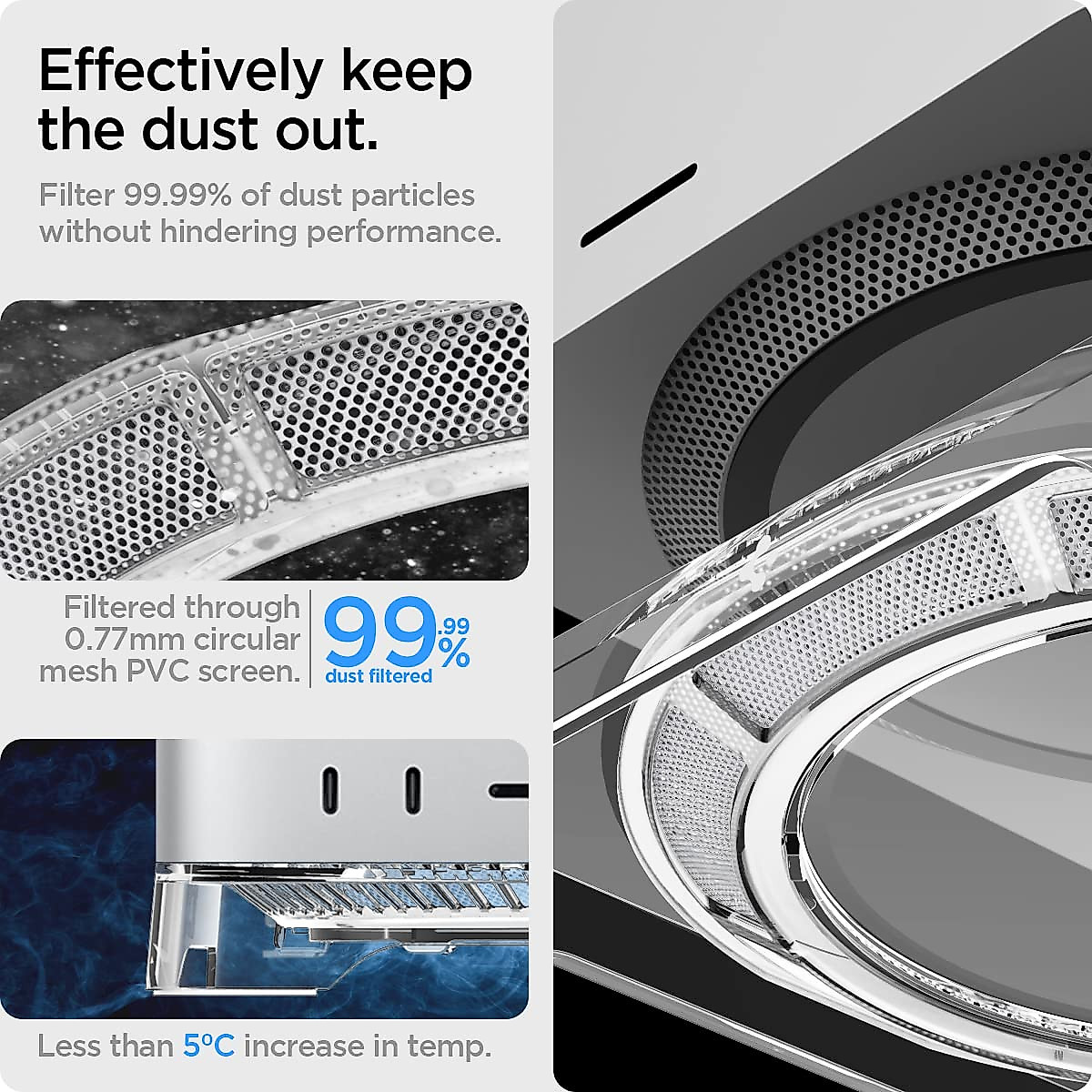 Spigen LD202 Designed for Mac Studio M2 Max, M2 Ultra, M1 Max, M1 Ultra Desktop Stand Mount with Built in Air Filter - Crystal Clear