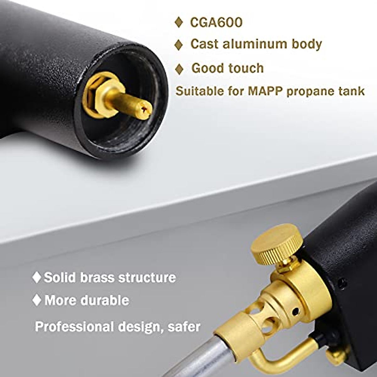 High Intensity Propane Torch Head, Trigger Start Mapp/Map Gas Torch with Self Ignition & Brass Knob, Pencil Flame Welding Torch Fuel by MAPP, MAP/PRO and Propane gas（CSA Certified )