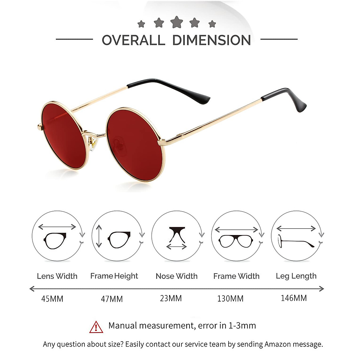 Kursan Red Circle Glasses/Small Round Polarized Sunglasses for Women Men Hippie Retro Circle Sun Glasses - 45MM (Gold/Clear Red)