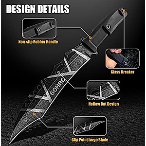 HOLYEDGE 14.1 inch Stonewash Full-tang Fixed Blade Tactical Knife - Fantasy Large Sturdy Military Survival Combat Knife Camping Hunting Knives with Sheath