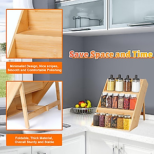 Churika Bamboo Spice Rack Organizer for Cabinet, Foldable 3-Tier Spice Shelf, Wooden Spice Rack Seasoning Organizer for Countertop, Kitchen Drawer