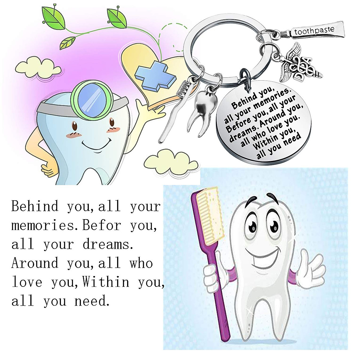 FEELMEM Dental Assistant Keychain Future Dentist Gift DA Graduation Gift Behind You All Memories Before You All Your Dream Inspirational Gift for Her (Assistant Keychain)