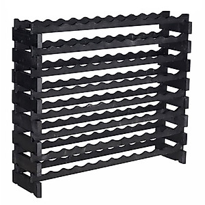 Stackable Modular Wine Rack Wine Storage Rack Wine Holder Display Shelves for Wine Cellar or Basement, Freestanding Wine Rack Thick Wood Wobble-Free (Black, 12 X 8 Rows (96 Slots))