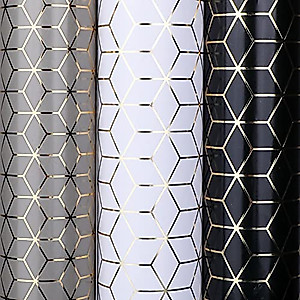 Qpout 3 Sheets Gift Wrapping Paper, 27.6x19.7 inch Kraft Wrapping Paper, Black White Gray Design, for Birthday Baby Shower Wedding Mother's Day Father's Day Christmas New Year Gifts Wrapping