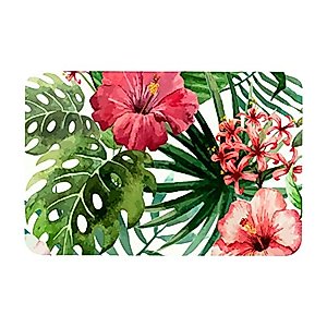 VBFOFBV Bathroom Rugs Absorbent Bath Mats for Bathroom Kitchen Bath Rugs Indoor Outdoor Area Rugs, Tropical Palm Leaf Flowers Hawaiian Modern