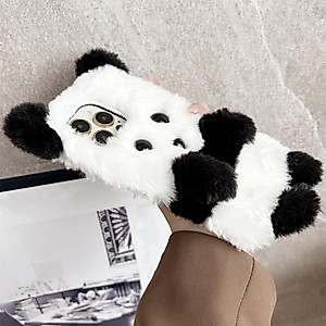 for Samsung A04/A04s Furry Phone Case, Super Cute Plush Panda Sweet Animal Cartoon Lovely Stuffed Toy Soft Hair Fluffy Fuzzy Fur Protective Case