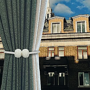 8 Pack Curtain Tie Backs, Pearl Curtain Ties Decorative Rope, Modern Rope Buckle Curtain Holdbacks Holder for Home Bedroom Office (White)