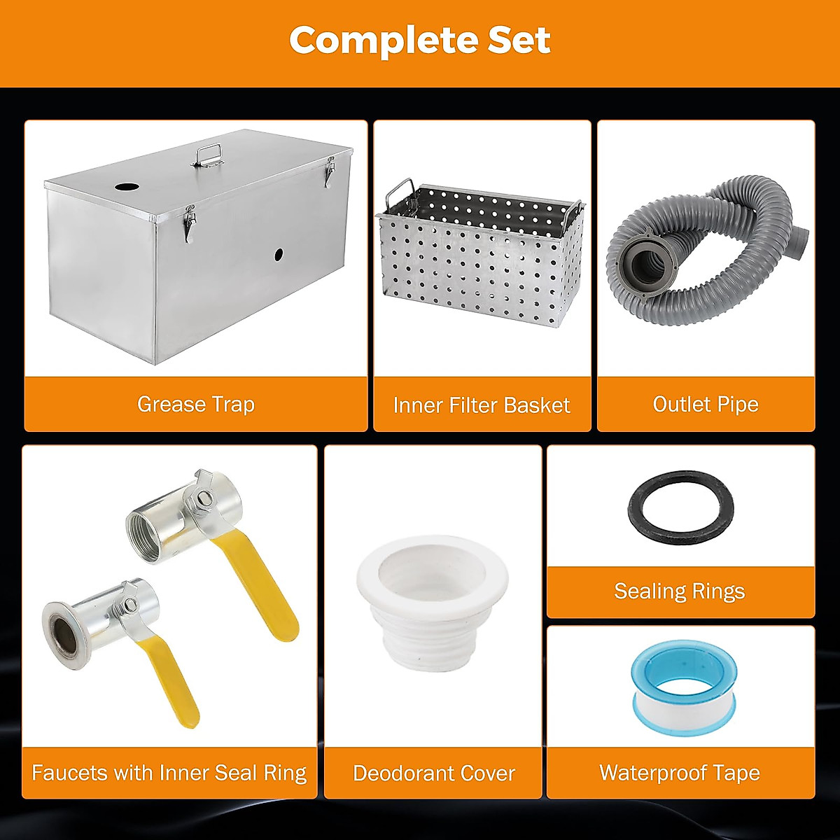 BEAMNOVA Commercial 25LB Grease Trap 13 Gallons Per Minute, Top Inlet for Restaurant Kitchen Tools