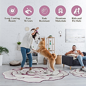 Rose Rug 6ft Round Area Rugs Cute Plush Flower Shaped Rug Circle Girly for Bedroom Floor Living Room Carpet 304 Pink