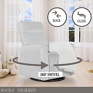 Evolur Reevo Upholstered Faux Leather Seating Glider Swivel in Misty Grey, Glider Chair for Nursery, Greenguard Gold Certified, Tool-Free Assembly, Easy to Clean