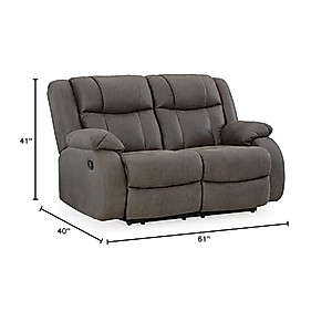 Signature Design by Ashley First Base Contemporary Faux Leather Manual Reclining Loveseat, Gray