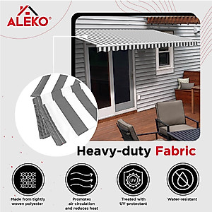 ALEKO Patio Awning Fabric Replacement, Polyester Canopy with UV Protection, Gray/White Stripes, 10x8 Feet