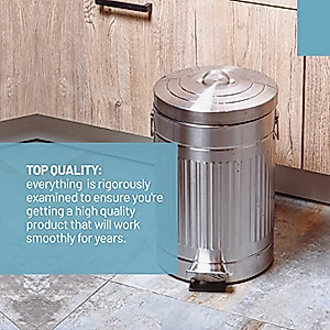 AWENN Step Trash Can with Lid and Pedal 20 Liter / 5.3 Gallon, Vintage Garbage Bin for Kitchen, Office, Home, Pet Waste Container - Retro Metal Wastebasket W/Step Pedal, Silver