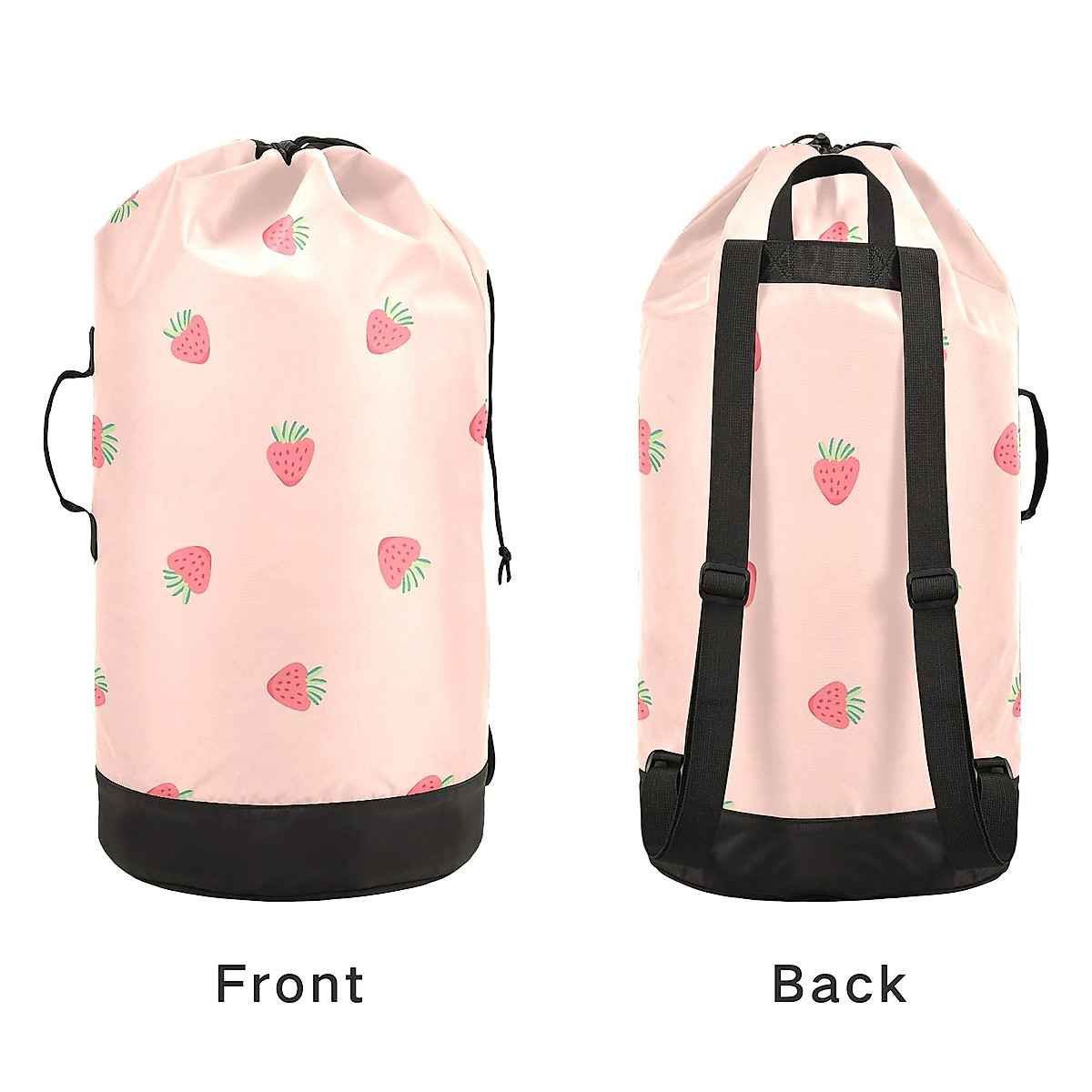 xigua Pink Strawberry Laundry Backpack Bag, Extra Large Laundry Bag with Straps, Portable Backpack Laundry Bag for College Dorm, Apartment, Laundromat