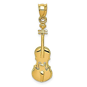 IceCarats 14K Yellow Gold Violin Necklace Charm Pendant Only