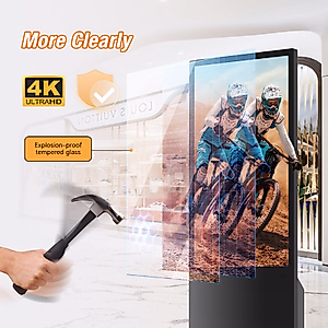 Canlarriz 43 Inch 4K UHD 400nits Movable Floor Standing Digital Signage Commercial Display LCD Monitor Advertising Screen 4-64GB Android 11.0 with HDMI in