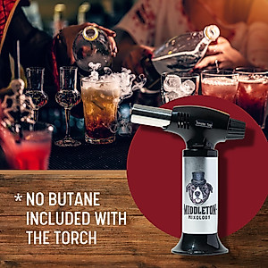 Cocktail Torch - Culinary, Kitchen, BBQ, Smoker, Food Searing Butane Torch - Refillable Torch Perfect for Smoking Old Fashioned Drinks - Perfect for Cocktails, Whiskey, & Bourbon - NO BUTANE INCLUDED