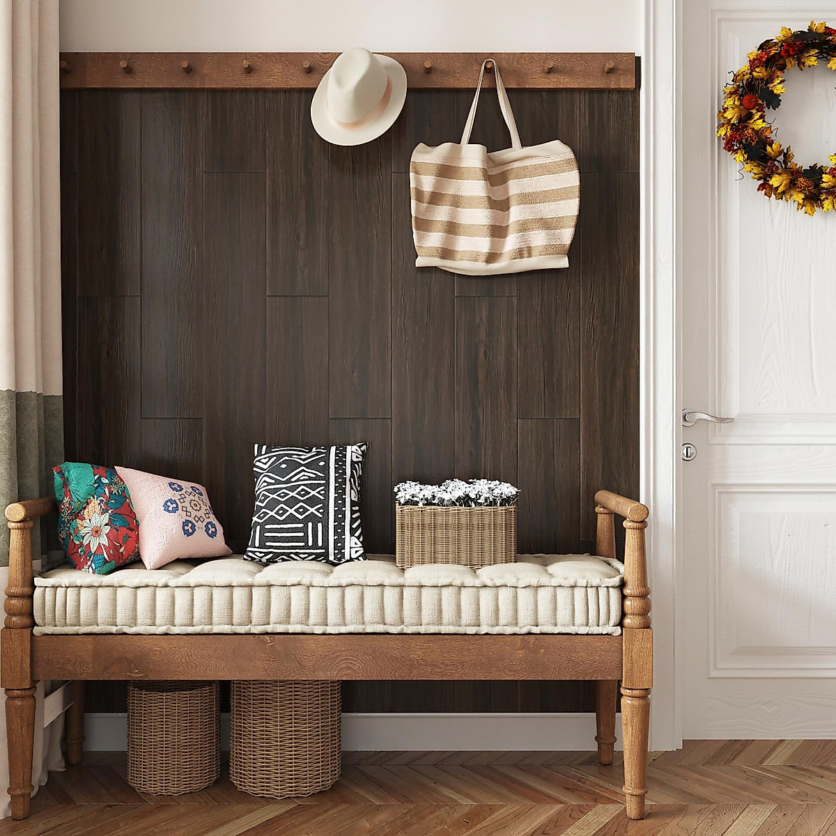 Wallercity 6"x36" 4PCS Vinyl Flooring Peel and Stick Floor Tile Bathroom Deep Brown Wood Grain Plank Self Adhesive Stick on Floor Tile Waterproof Removable Flooring Sheets for Kitchen Bedroom Basement