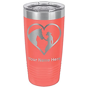 LaserGram 20oz Vacuum Insulated Tumbler Mug, Horse Cowgirl Heart, Personalized Engraving Included (Coral)