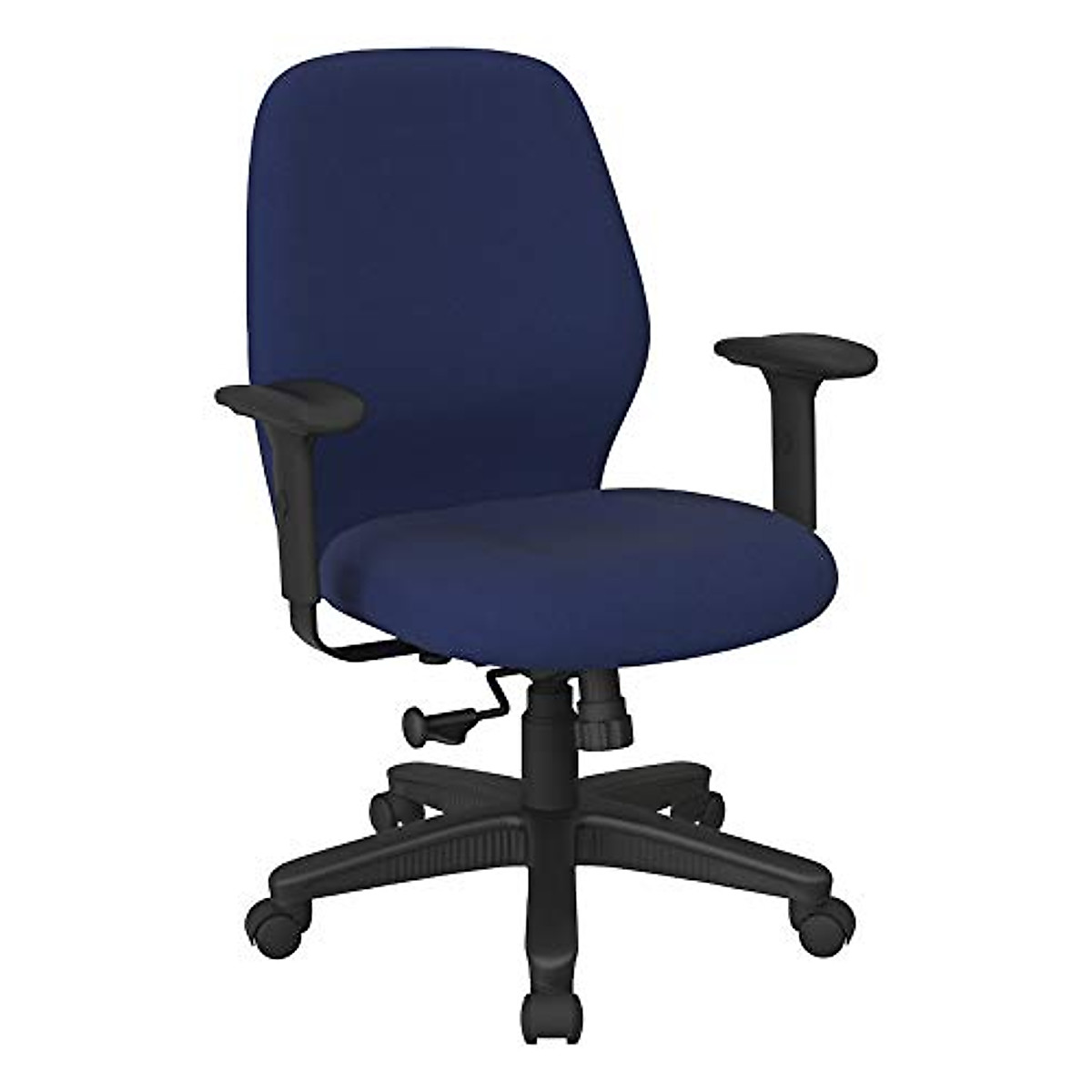 Office Star Ergonomic Mid Back Adjustable Office Desk Chair with Thick Padded Seat and Built-in Lumbar Support, Icon Navy Blue Fabric